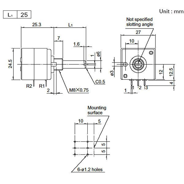 10k potentiometer dimensions