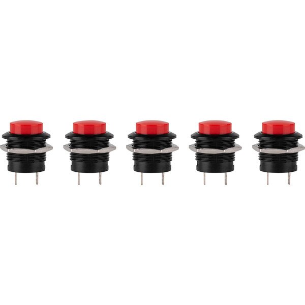 SPST NO Momentary 16mm Red Push Button Switch 5-Pack 6A 125V