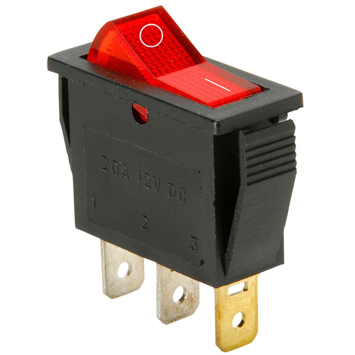 SPST Small Rocker Switch w/Red Illumination 12VDC