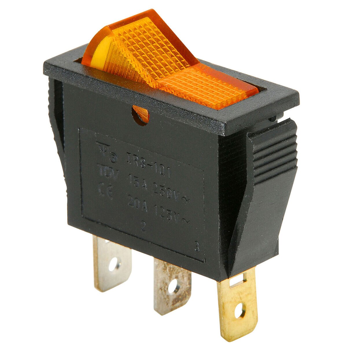 Parts Express SPST Small Rocker Switch w/Amber Illumination 125VAC