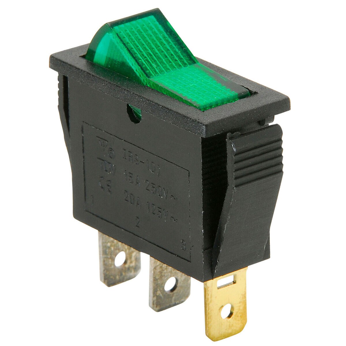 SPST Small Rocker Switch w/Green Illumination 125VAC