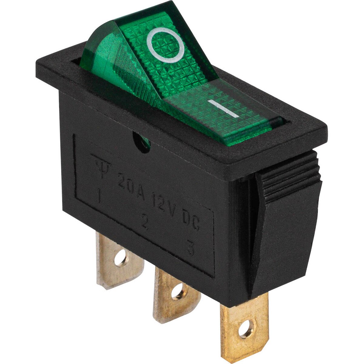 SPST Large Rocker Switch w/Green Illumination 12VDC