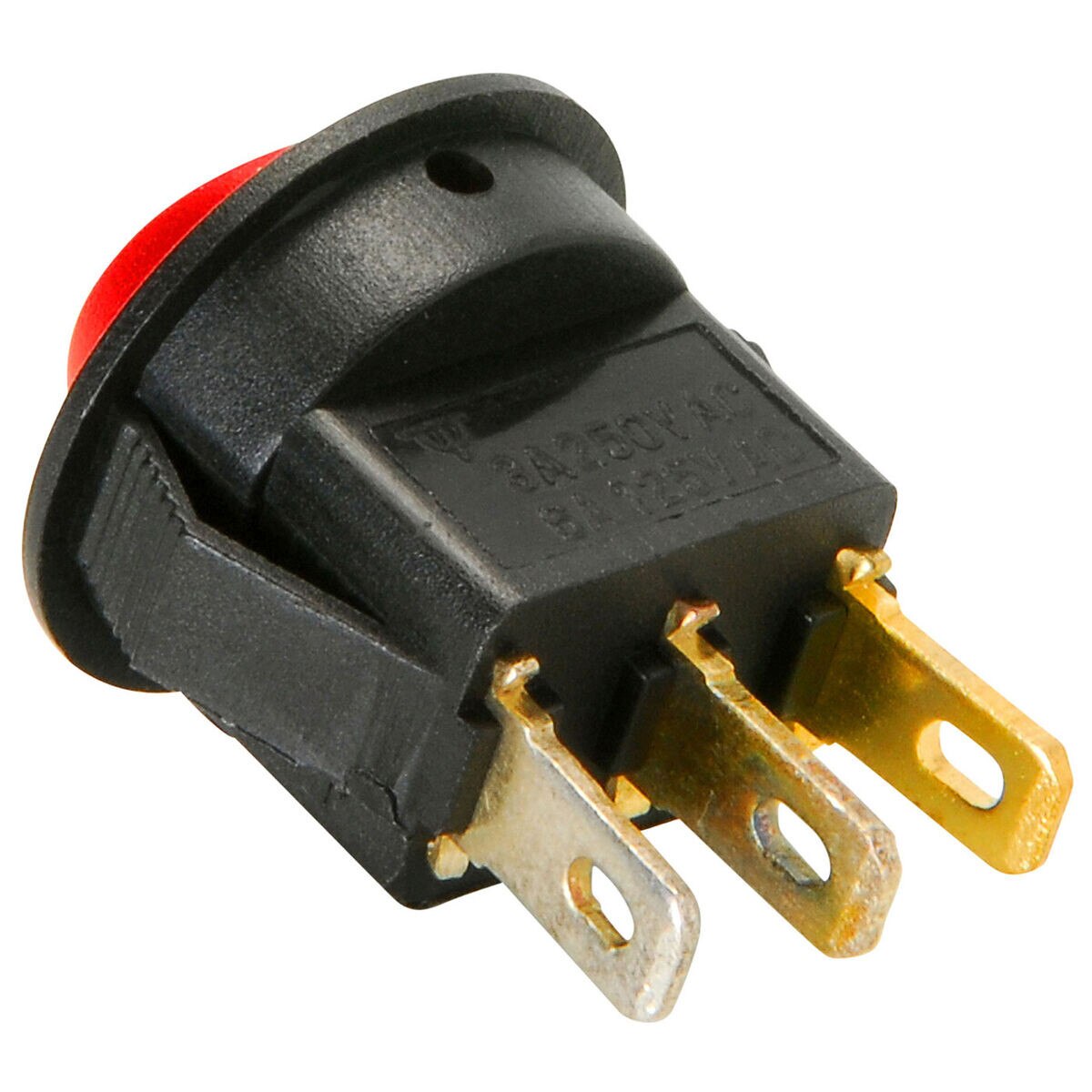 SPST Mini Round Rocker Switch w/Red Illumination 125VAC