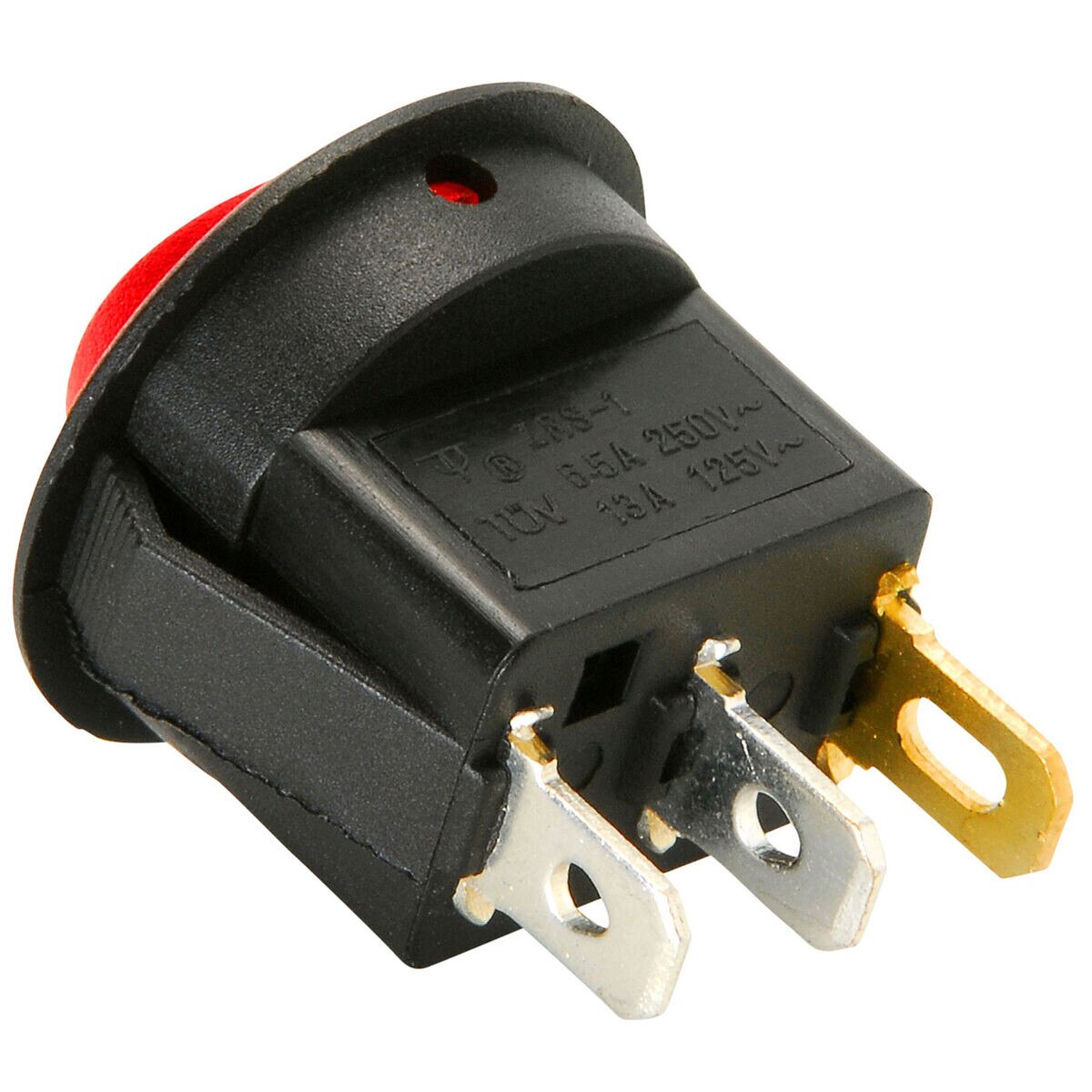 SPST Round Rocker Switch with Red Illumination 13A 125VAC