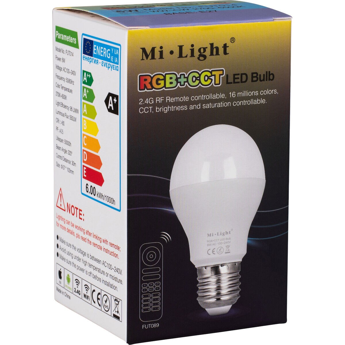 Milight Wi-Fi Controllable 6W 550 Lumen RGBW LED Light Bulb 2700-6000K E27