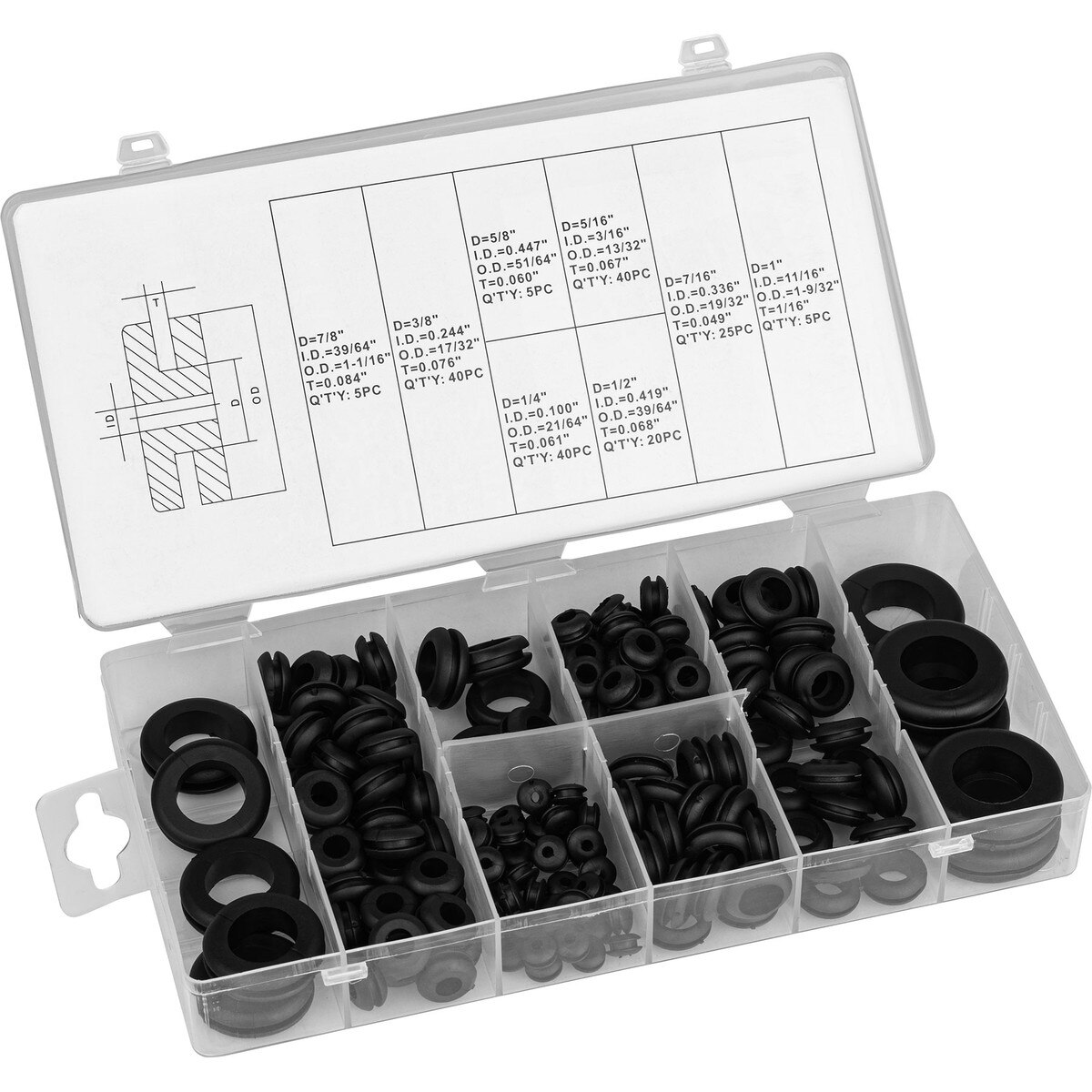 180 Piece Rubber Grommet Assortment