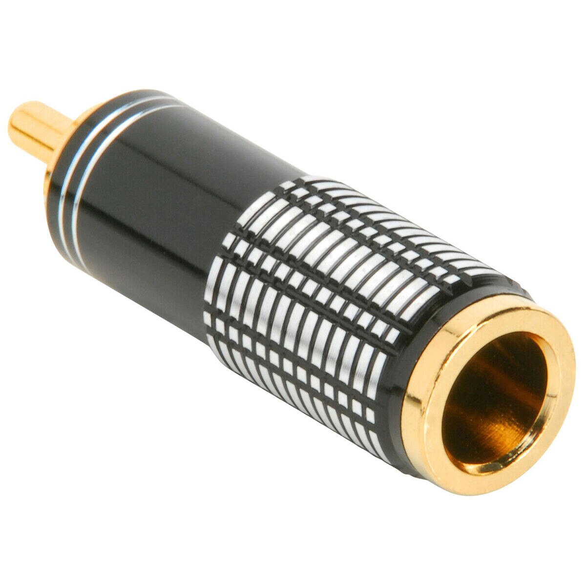 Gold RCA Super Plug Connector Black 8mm Cable Entry