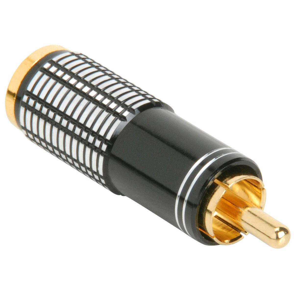Gold RCA Super Plug Connector Black 8mm Cable Entry