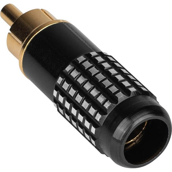 Gold Platted Brass RCA Super Plug Connector Black 8mm Cable Entry
