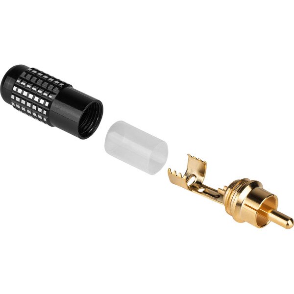 Gold Platted Brass RCA Super Plug Connector Black 8mm Cable Entry