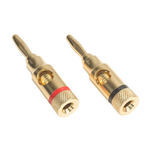 Banana Plugs Gold 1 Pair -Black, Red with Side Entry Hole and Tapered Shell