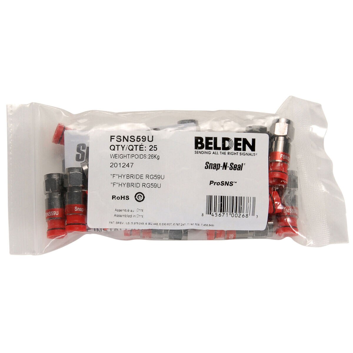 Belden Snap-N-Seal ProSNS F-type RG-59 Compression Connector 25 Pack