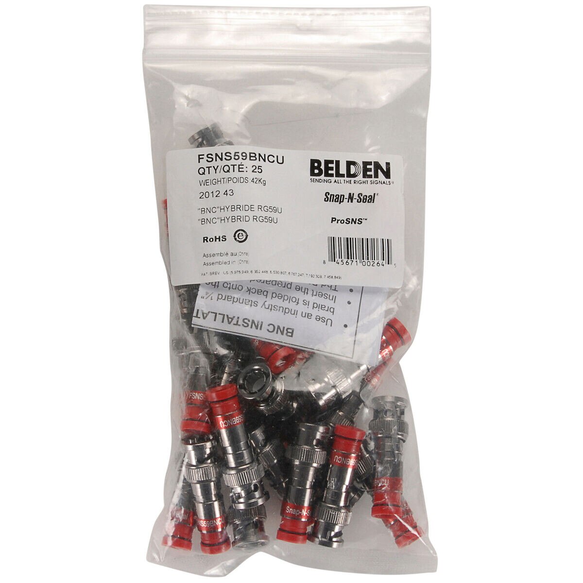 Belden Snap-N-Seal ProSNS BNC RG-59 Compression Connector 25 Pack