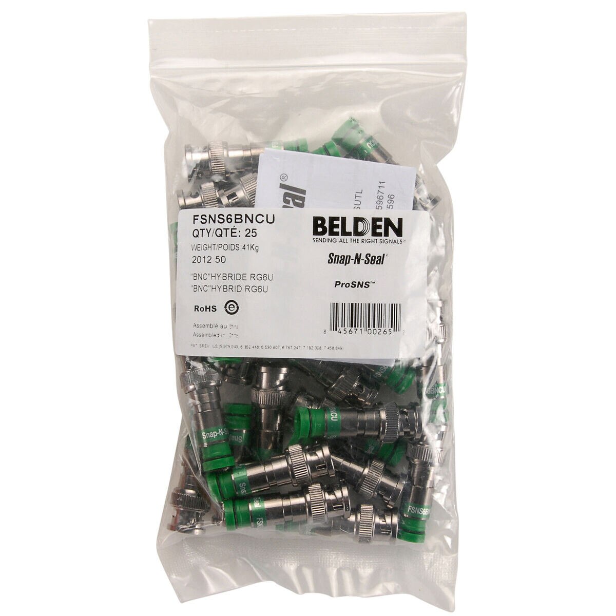Belden Snap-N-Seal ProSNS BNC RG-6 Compression Connector 25 Pack