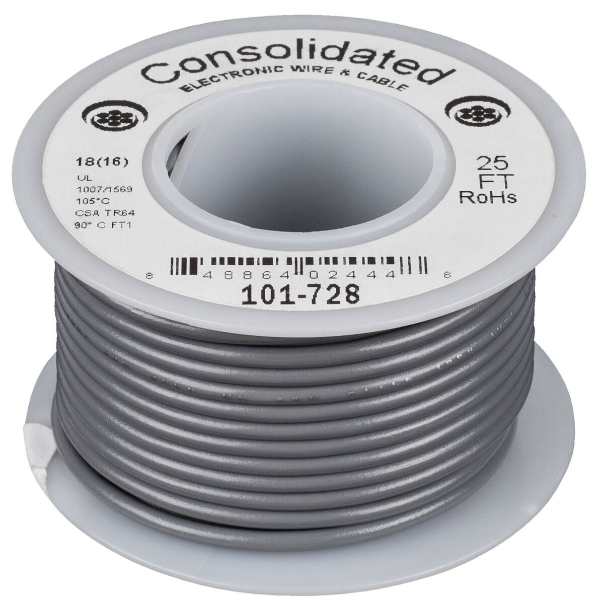 Consolidated Stranded 18 AWG Hook-Up Wire 25 ft. Gray UL Rated