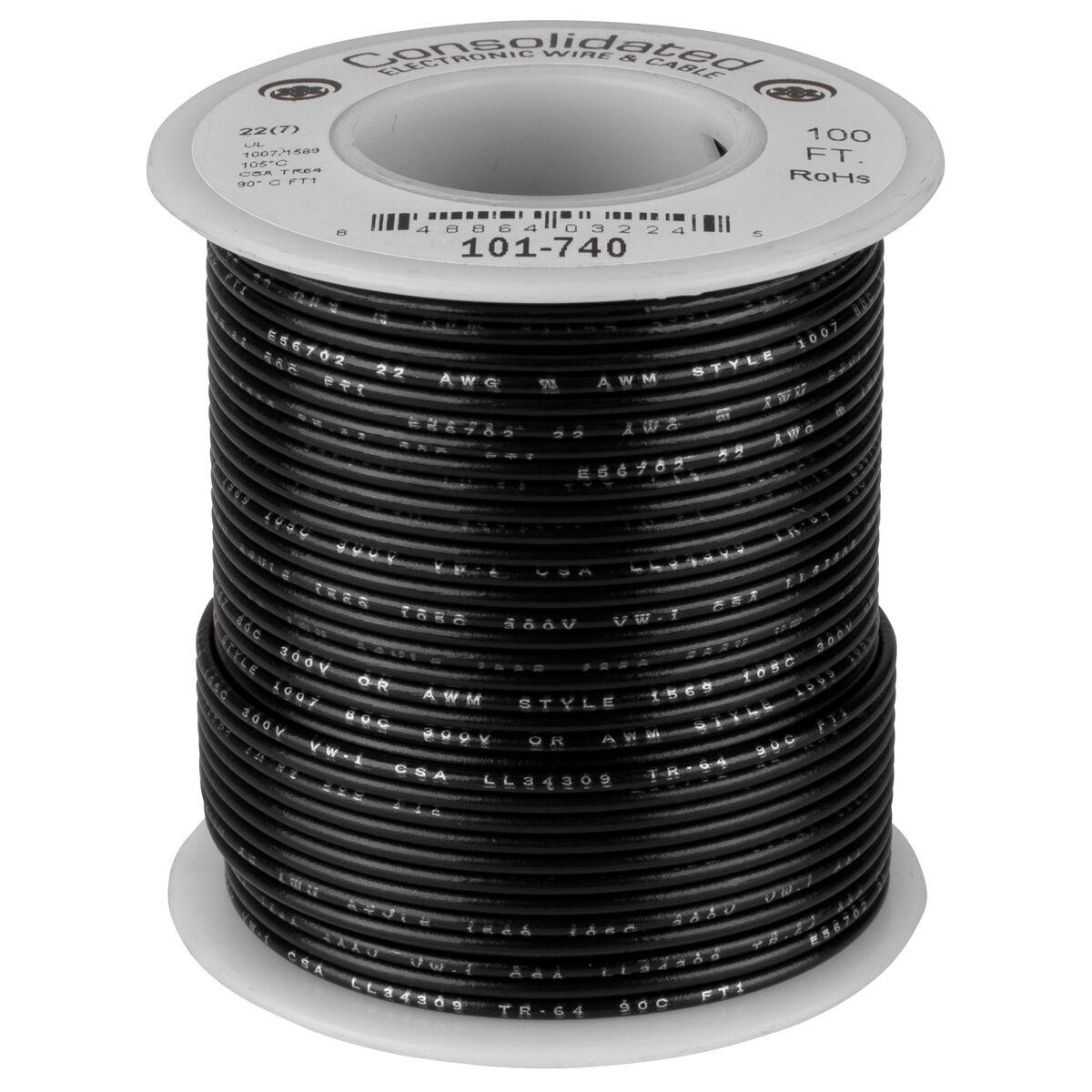 Consolidated 22 AWG Black Stranded Hook-Up Wire 100 ft.