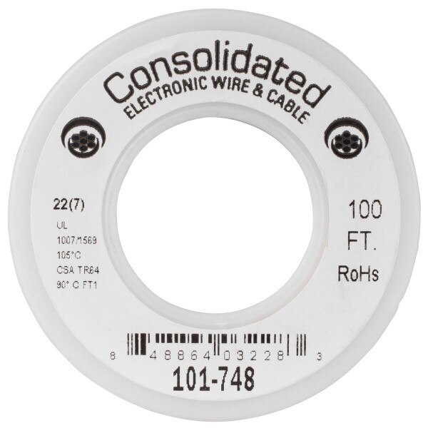 Consolidated 22 AWG White Stranded Hook-Up Wire 100 ft.