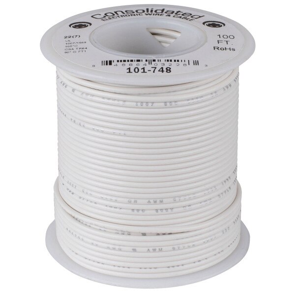 Consolidated 22 AWG White Stranded Hook-Up Wire 100 ft.