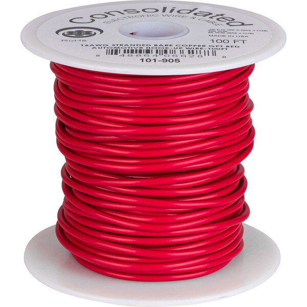Consolidated 16 AWG Stranded Copper GPT Red Automotive Hook-Up Primary ...