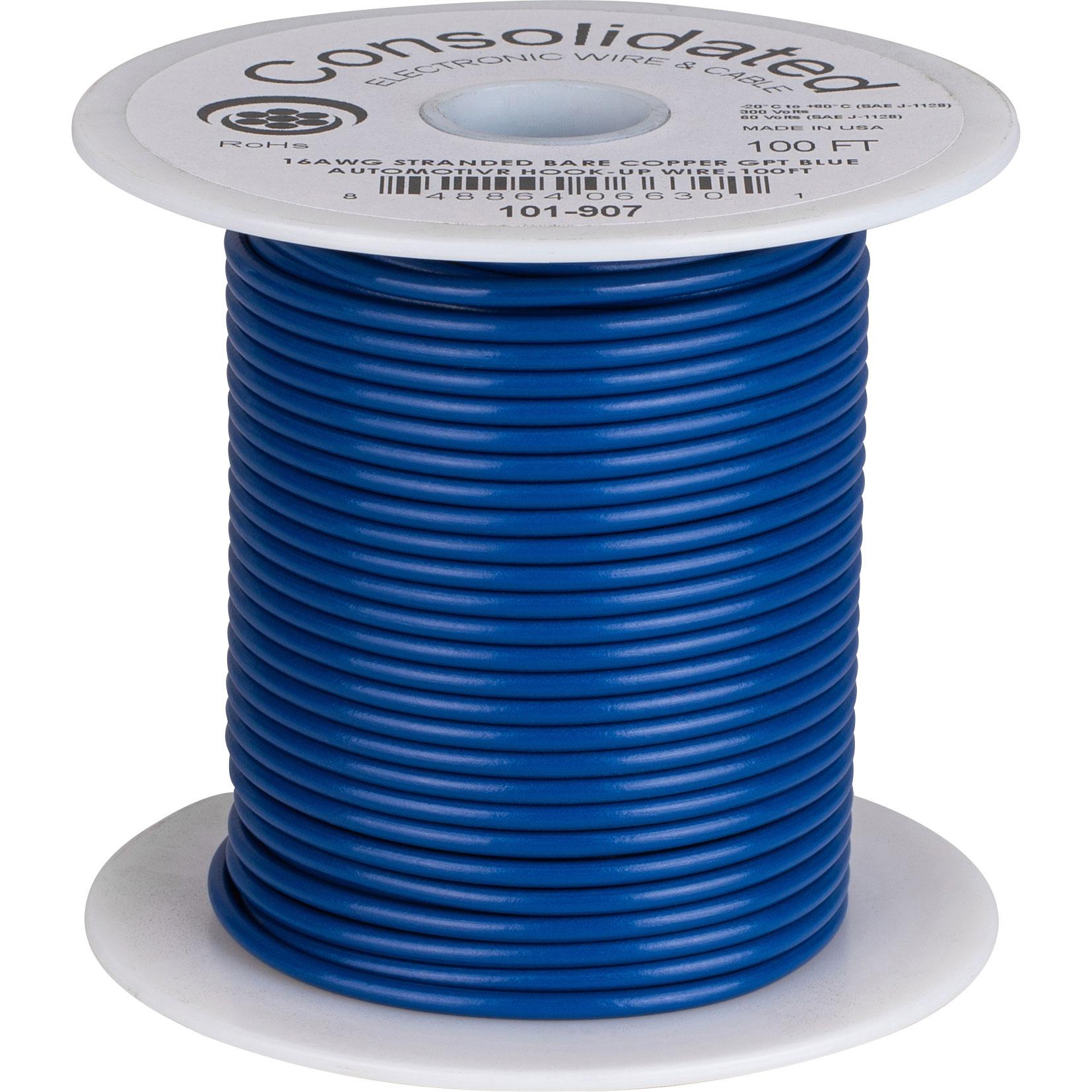 Consolidated 16 AWG Stranded Copper GPT Blue Automotive Hook-Up Primary ...