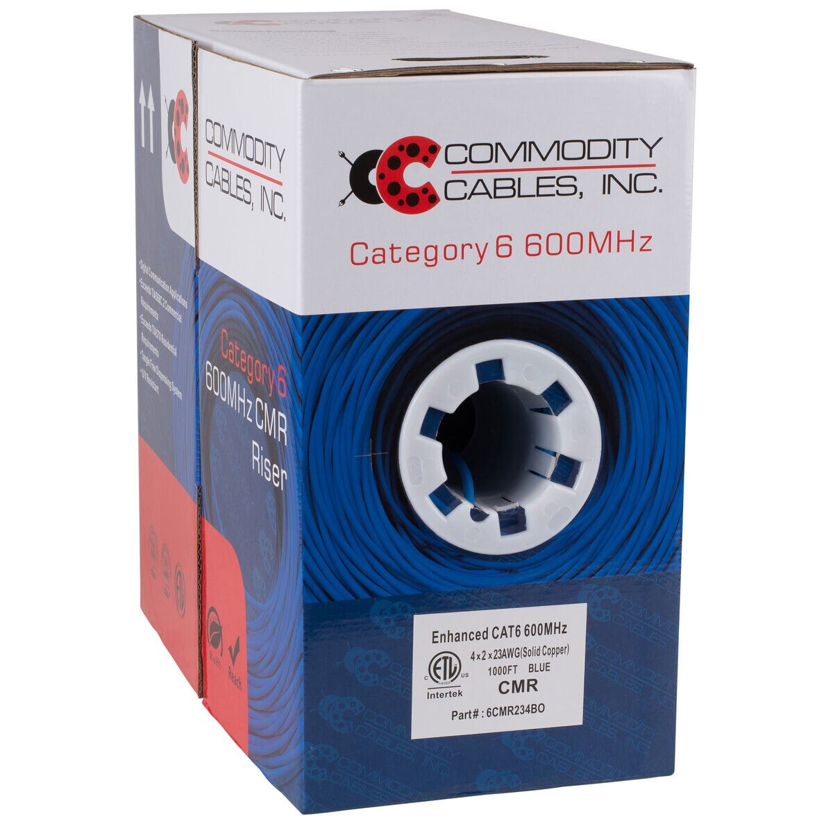 CAT 6 23 AWG CMR 600 MHz U/UTP Solid Bare Copper Cable Blue 1000 ft ...