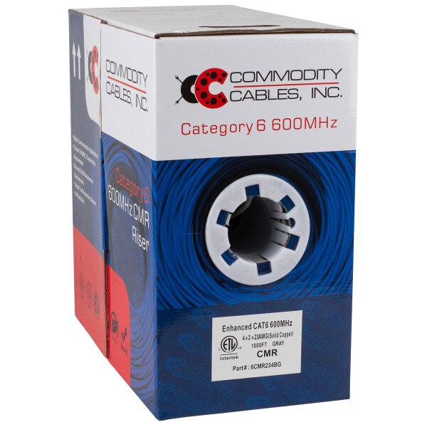 CAT 6 23 AWG CMR 600 MHz U/UTP Solid Bare Copper Cable Gray 1000 ft ...