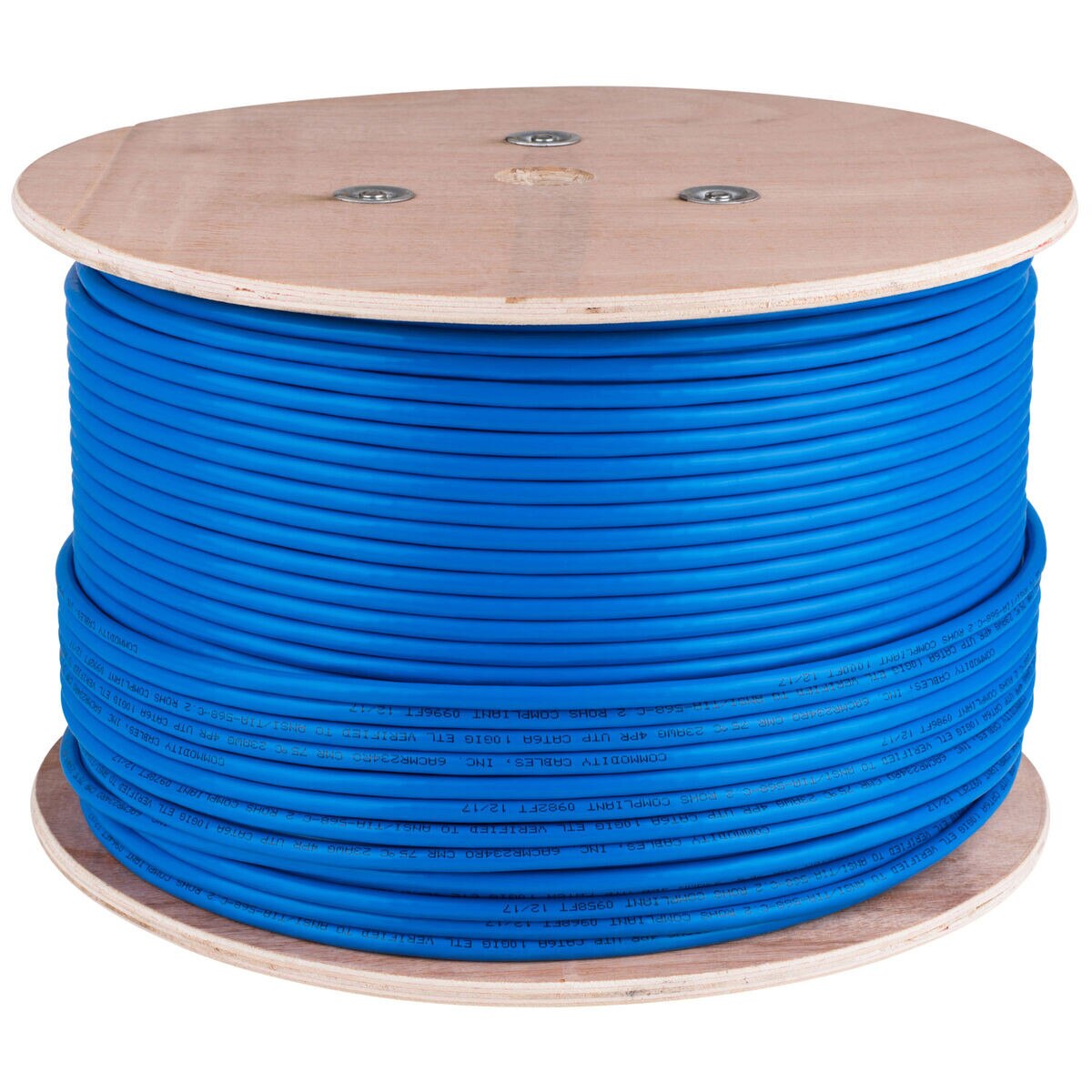 CAT 6A 23 AWG 10G CMR U/UTP Solid Bare Copper Cable Blue 1000 ft. Wood ...