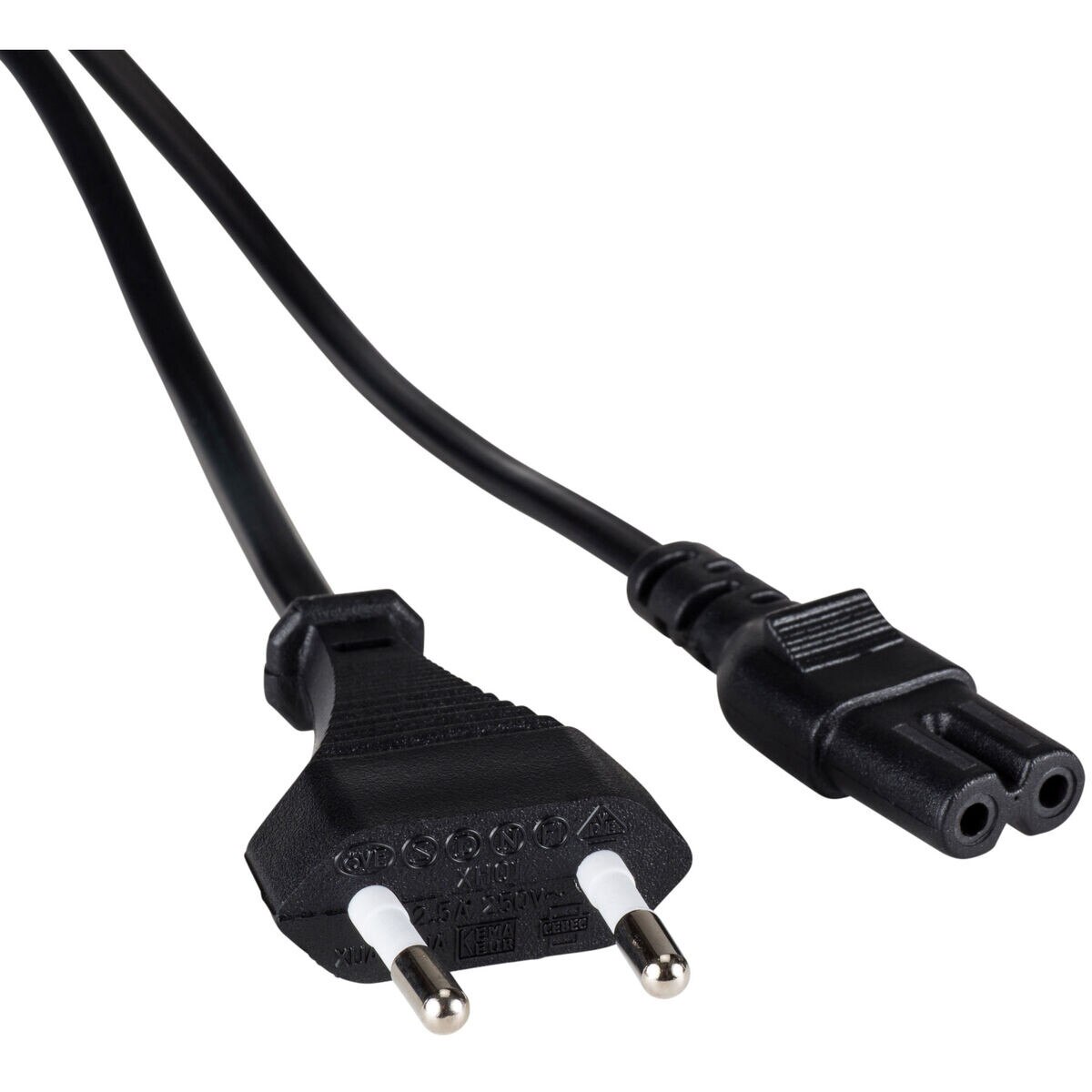 Non-Polarized 2-Pin European Europlug to Figure-Eight 6 ft. AC Power Cord
