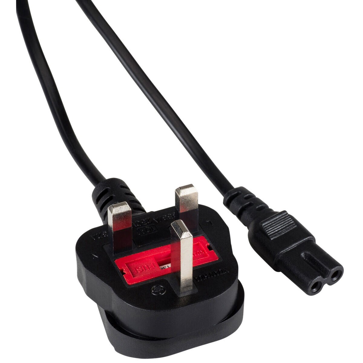 BS 1363 UK 2-Pole Plug to C7 Non-Polarized Figure 8 6 ft. Power Cord ...