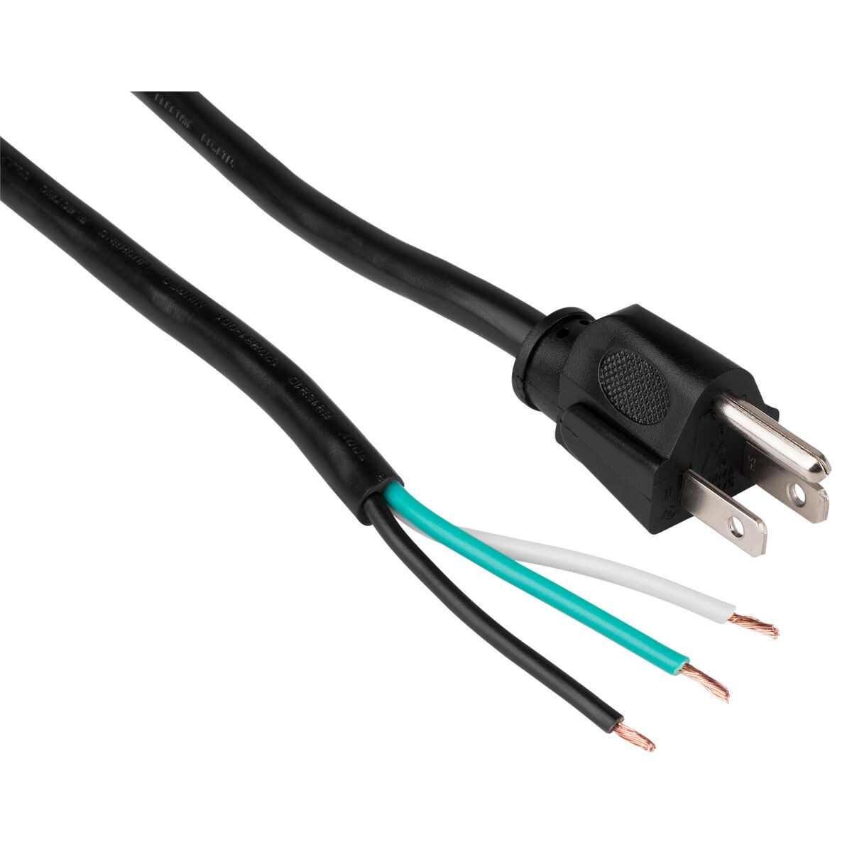 AC Power Cord NEMA 5-15P to Unterminated 16 AWG 3C SJT 300V Black 6 ft.