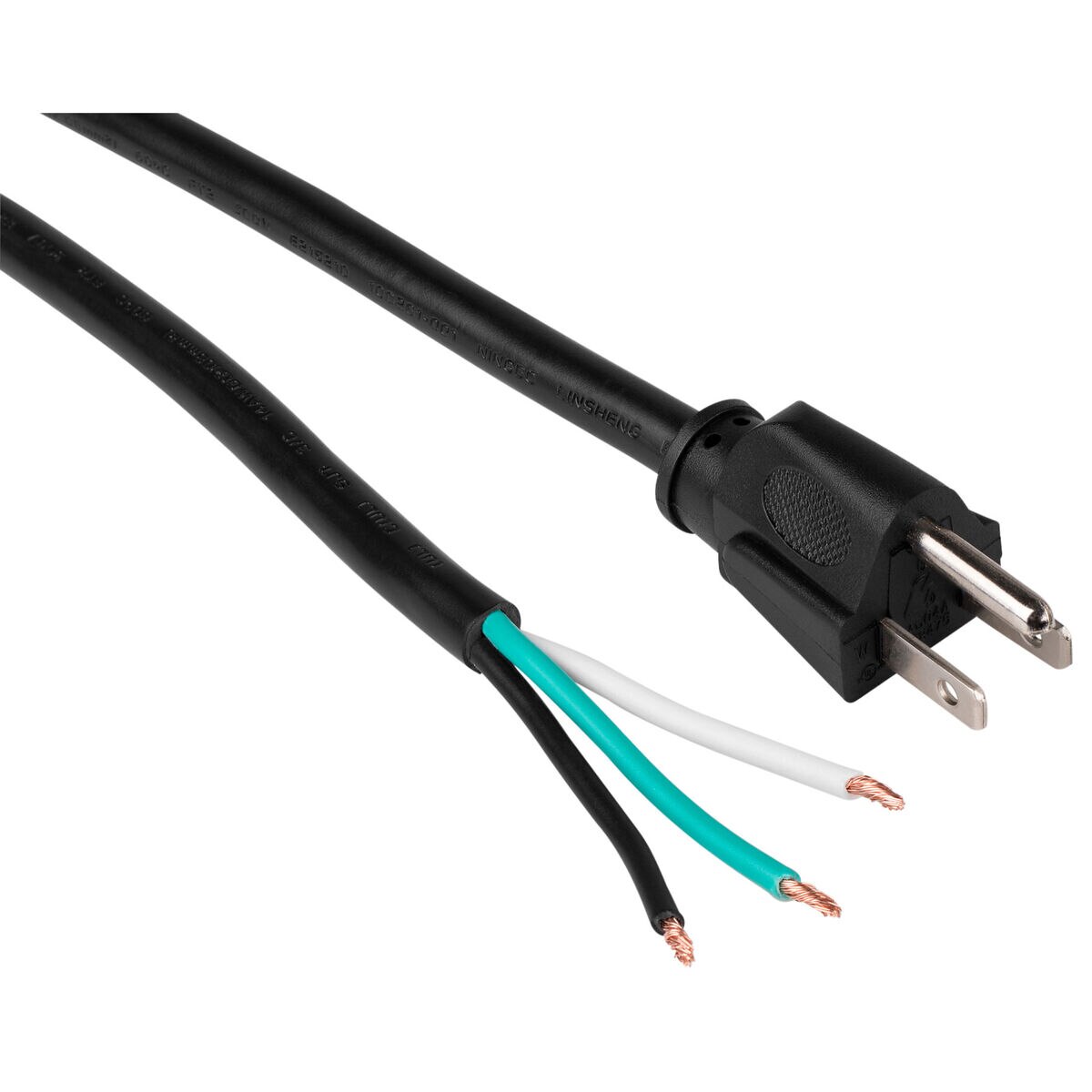 AC Power Cord NEMA 5-15P to Unterminated 14 AWG 3C SJT 300V Black 6 ft.