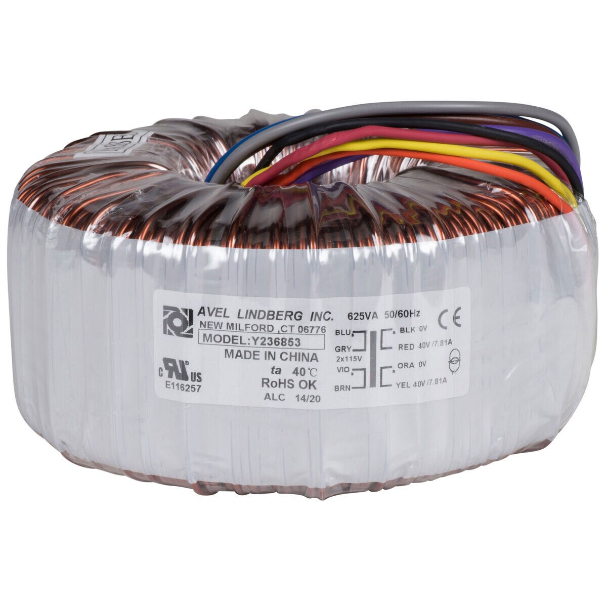 Avel Lindberg Y236853 625VA 40V+40V Toroidal Transformer