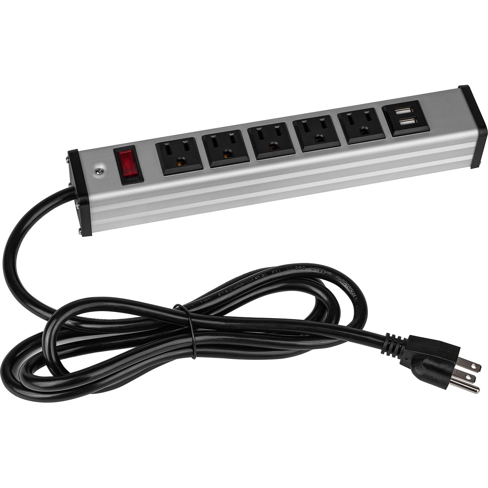Commercial Grade 5 Outlet Surge Power Strip with Two USB Charging Ports ...