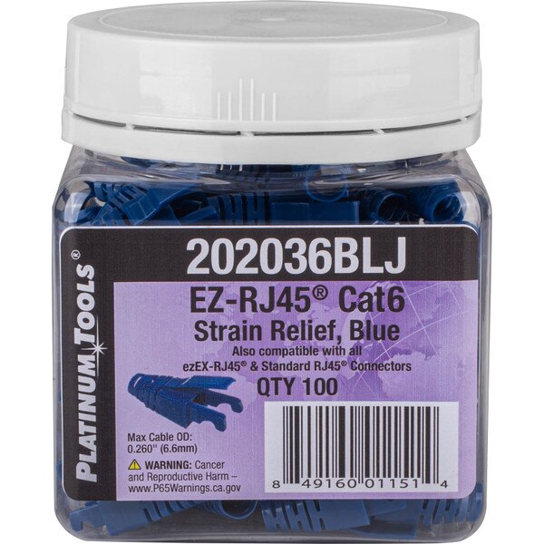Platinum Tools 202036BLJ EZ-RJ45 Cat6 Strain Reliefs Blue 100-Pack/Jar