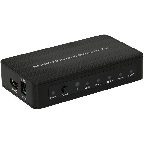 HDMI 2.0 4K 60 Hz 5-Input 1-Output HDCP 2.2 Switch with IR Remote Control