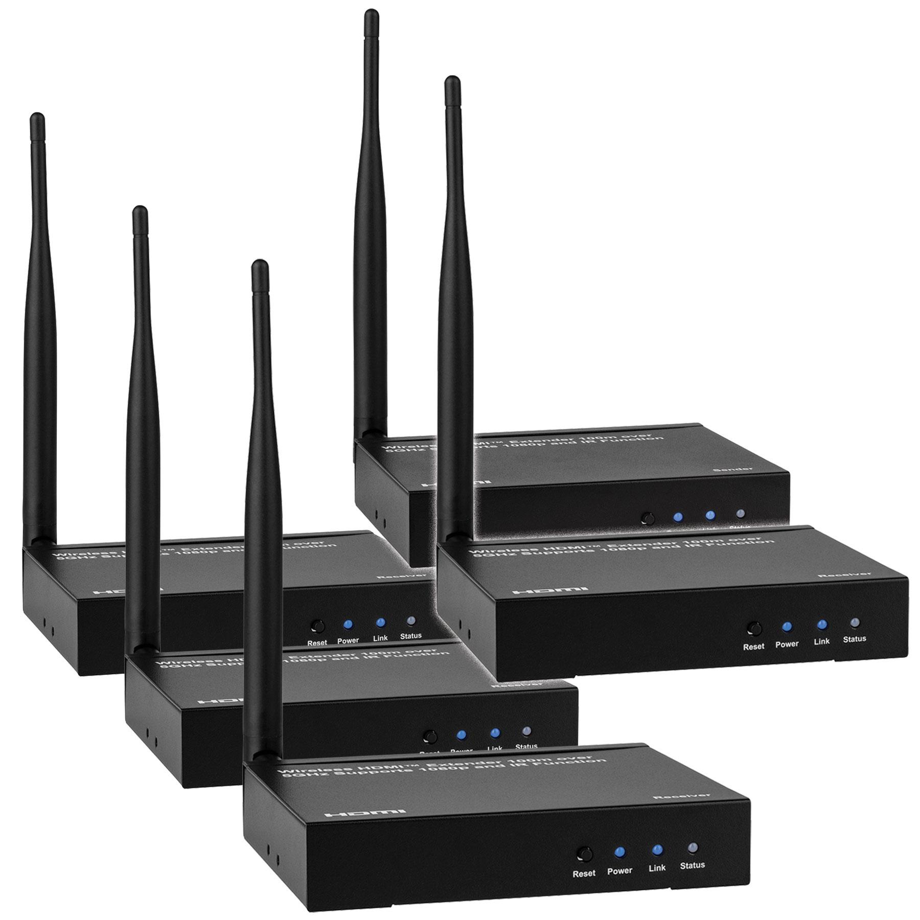 5 GHz 1080p Wireless HDMI Extender Transmitter and Four Receivers ...