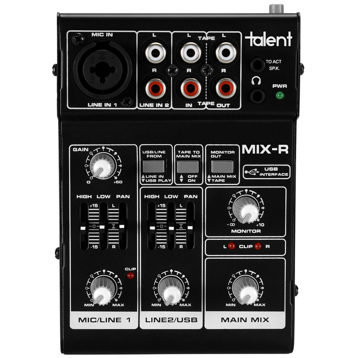 Talent MIX-R 3-Channel 4-In 2-Bus Compact Portable Stereo Mixer with ...