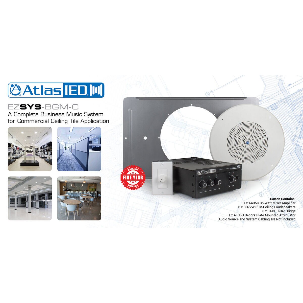 Atlas Sound EZSYS-BGM-C Complete Music and Paging System for Ceiling ...