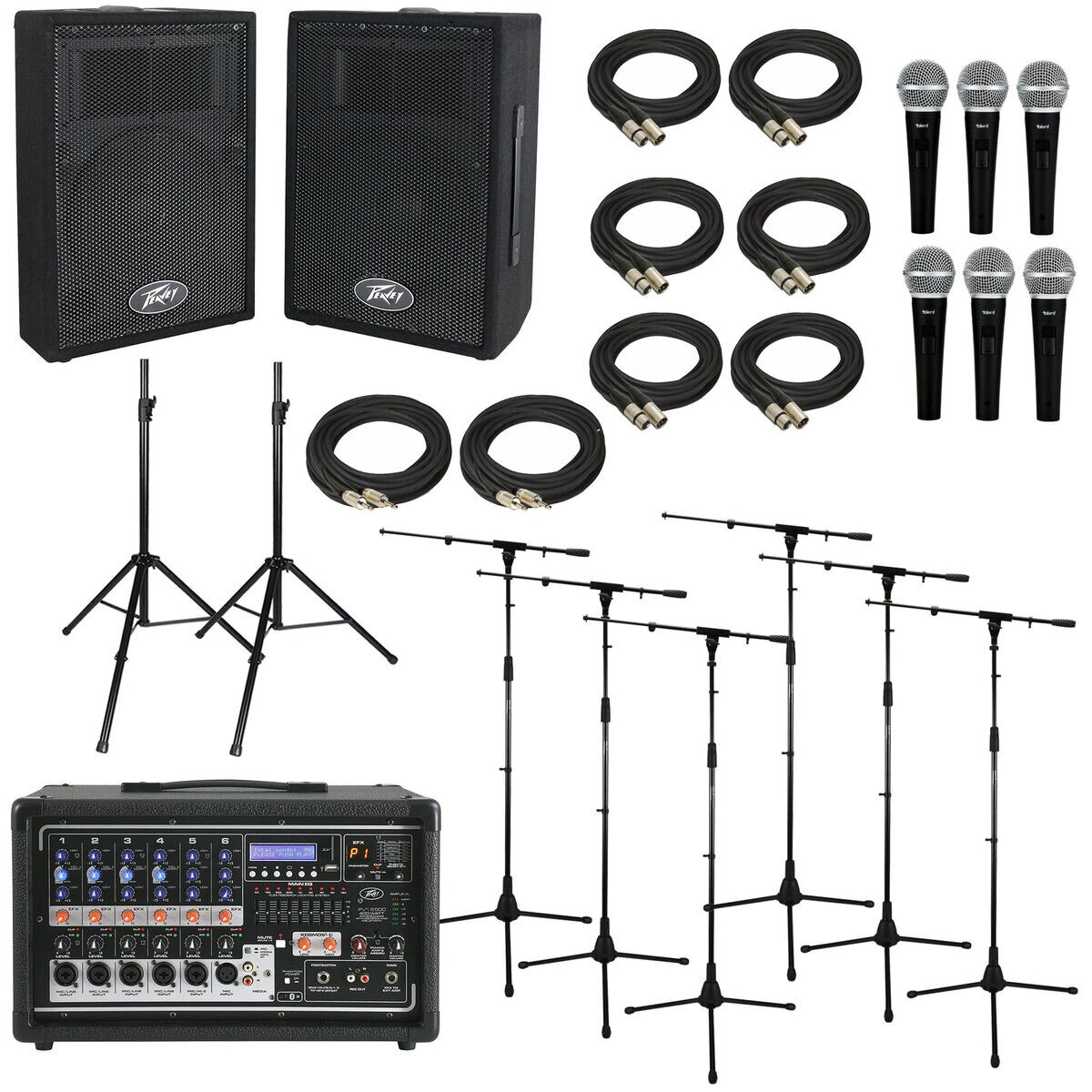 Complete PA System Bundle with Bluetooth for Quartet/Combo Band - 6 Mics