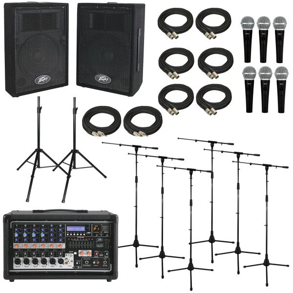 Complete PA System Bundle with Bluetooth for Quartet/Combo Band - 6 Mics