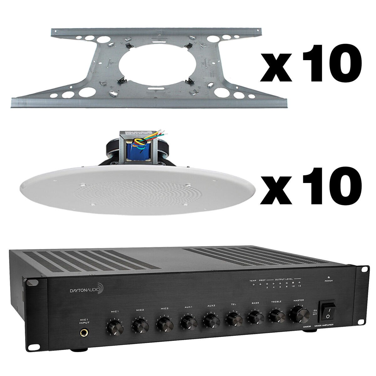 Dayton Audio DA60R 60W 70V Rack Mixer-Amplifier with (10) 8" Ceiling ...