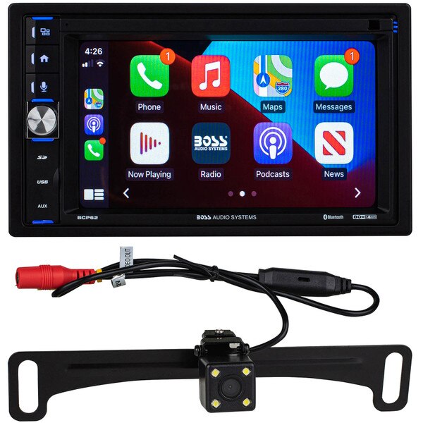 BOSS BCP62-RC Double-DIN Apple CarPlay Mechless 6.2" Touchscreen ...