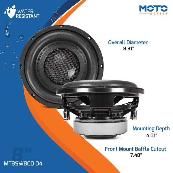 PRV Audio MT8SW800 D4 Moto Series 8" Shallow Subwoofer DVC 4x4 Ohm