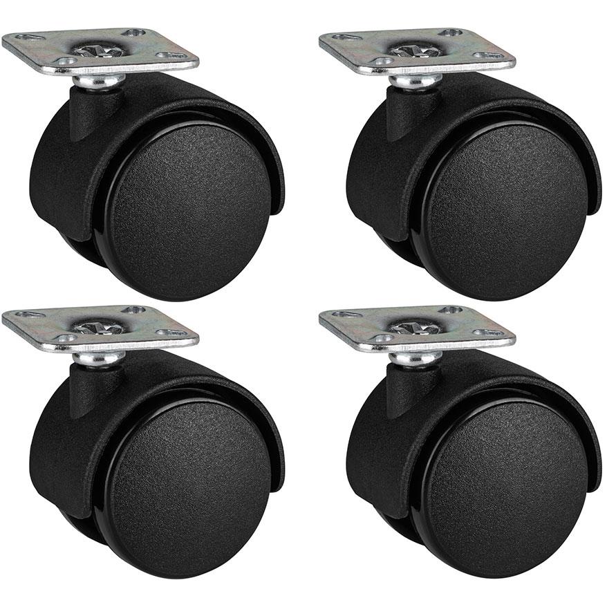 4-Pack 1.5" Black Plastic Caster Wheel Swivel Plate Caster with 55 lb ...
