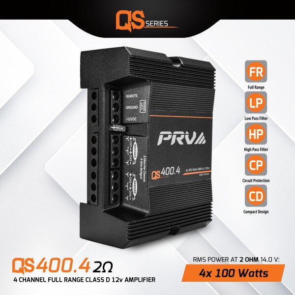 PRV Audio QS400.4 2 Ohm QS Series 4-Channel Full-Range Amplifier 100W