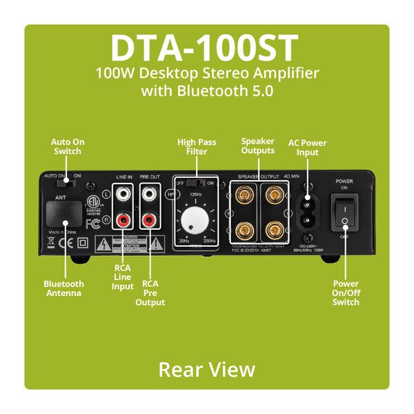 Dayton Audio DTA-100ST 100W Desktop Stereo Amplifier with Bluetooth 5.0