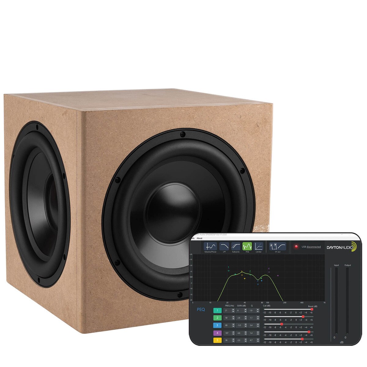 Powered Dayton Audio Reference 10" Subwoofer Kit with Dual Passive ...