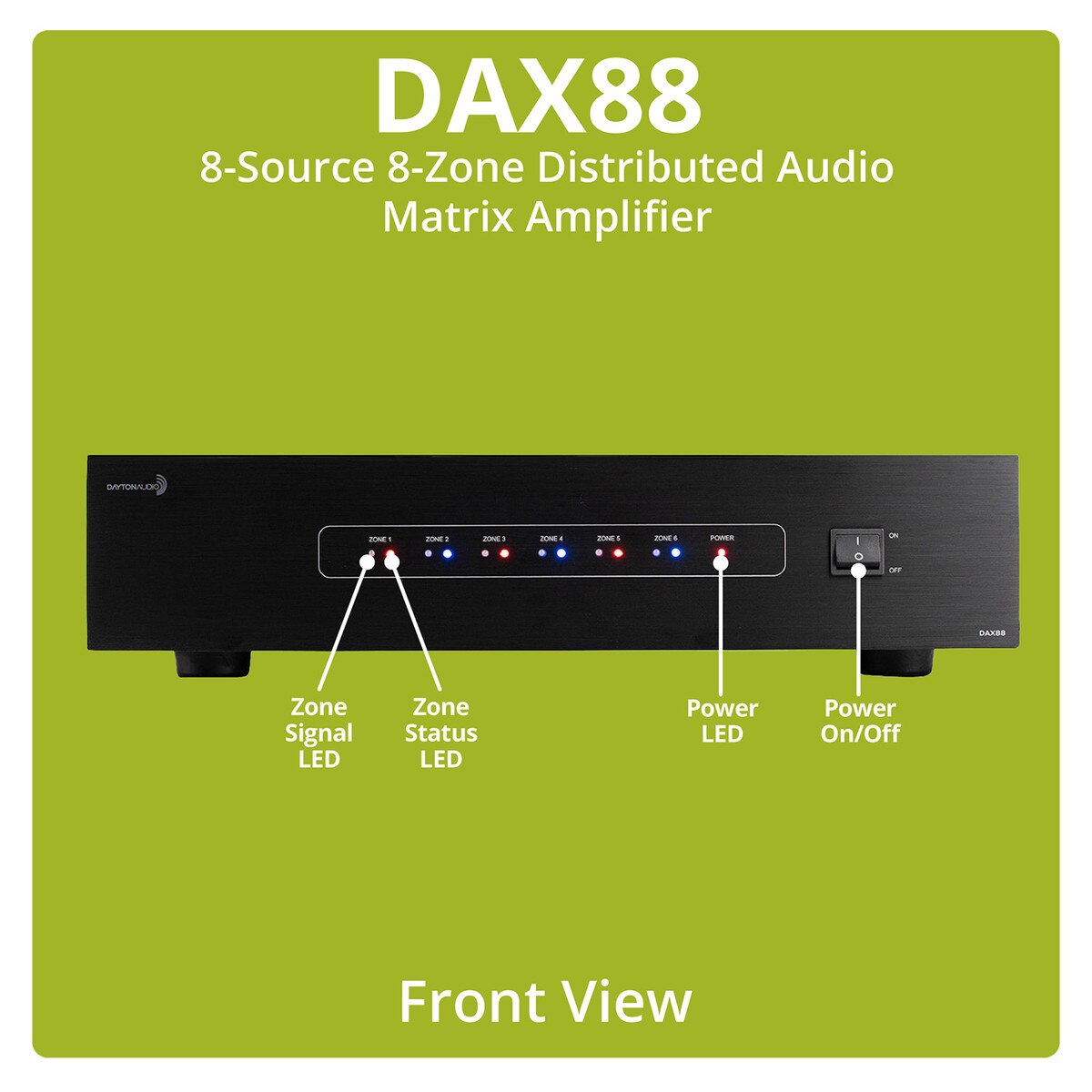 Dayton Audio DAX88 8-Source 8-Zone Distributed Audio Matrix Amplifier