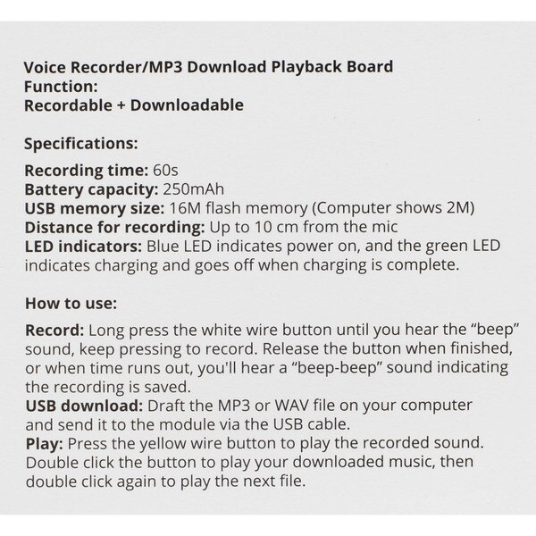 Voice/MP3 Record and Playback Board Kit with Li-Poly Battery and USB ...