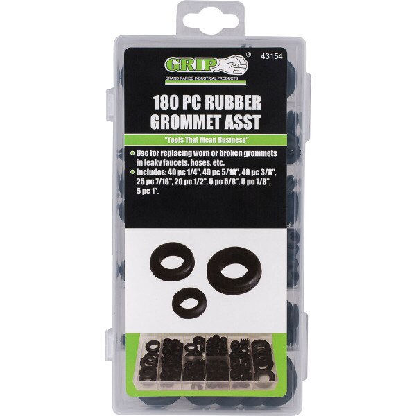 Grip Tools 43154 180 Piece Rubber Grommet Assortment